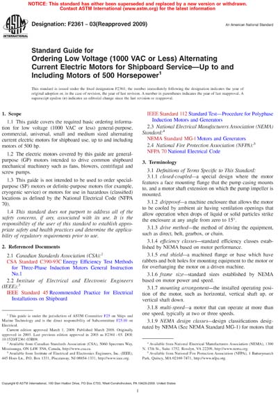 ASTM F2361-03(2009) - Standard Guide for Ordering Low Voltage (1000 VAC ...