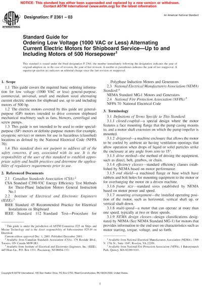 ASTM F2361-03 - Standard Guide for Ordering Low Voltage (1000 VAC or ...