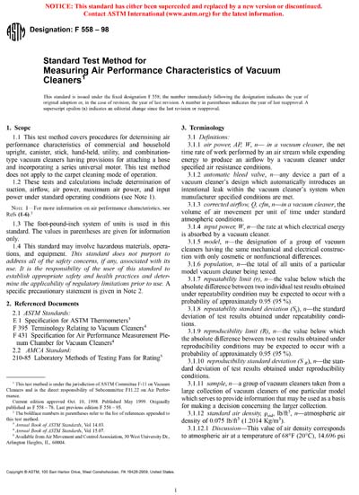 ASTM F558-98 - Standard Test Method for Measuring Air Performance ...