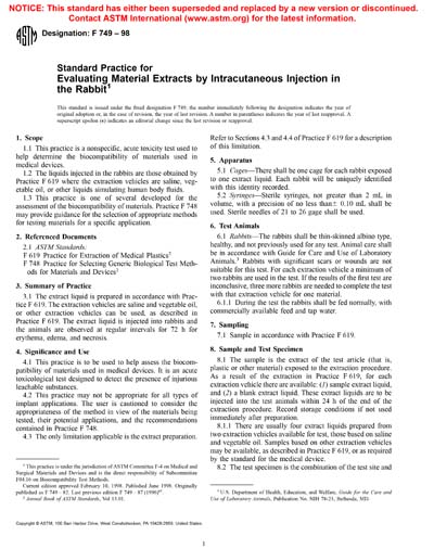 ASTM F749-98 - Standard Practice for Evaluating Material Extracts by ...