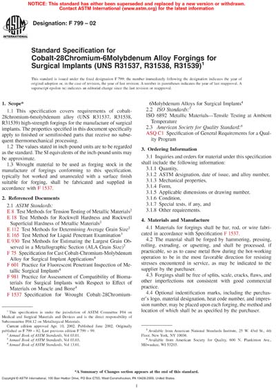 ASTM F799-02 - Standard Specification for Cobalt-28 Chromium-6 ...