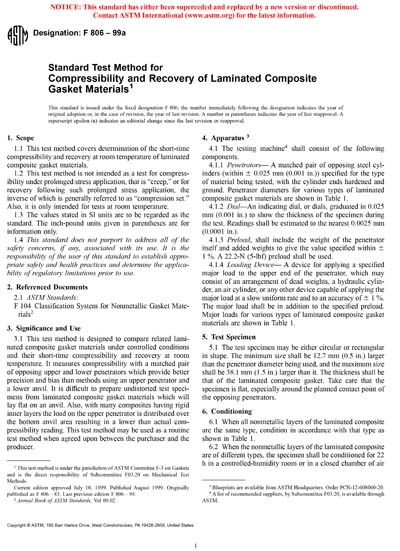 ASTM F806-99a - Standard Test Method for Compressibility and Recovery ...