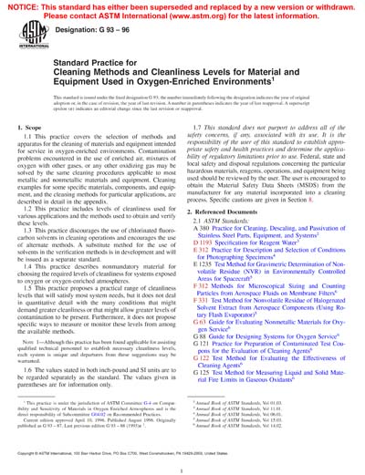 ASTM G93-96 - Standard Practice for Cleaning Methods and Cleanliness ...