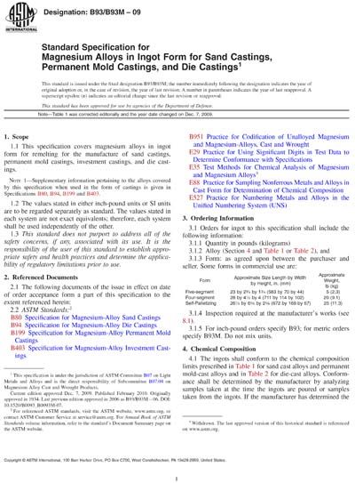 ASTM B93/B93M-09 - Standard Specification for Magnesium Alloys in Ingot ...