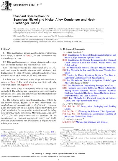 ASTM B163-11e2 - Standard Specification for Seamless Nickel and Nickel ...