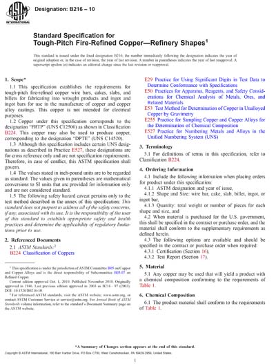 ASTM B216-10 - Standard Specification for Tough-Pitch Fire-Refined ...