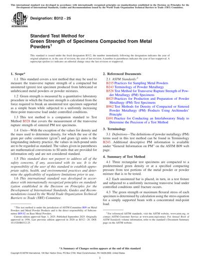 ASTM B312-25 - Standard Test Method for Green Strength of Specimens ...