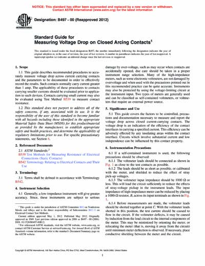 ASTM B497-00(2012) - Standard Guide for Measuring Voltage Drop on ...