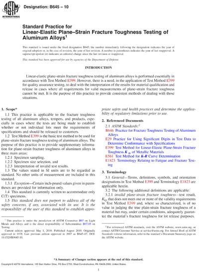 ASTM B645-10 - Standard Practice for Linear-Elastic Plane-Strain ...