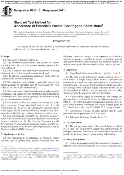 ASTM B916-01(2021) - Standard Test Method for Adherence of Porcelain ...