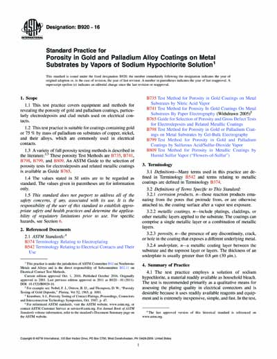ASTM B920-16 - Standard Practice for Porosity in Gold and Palladium ...