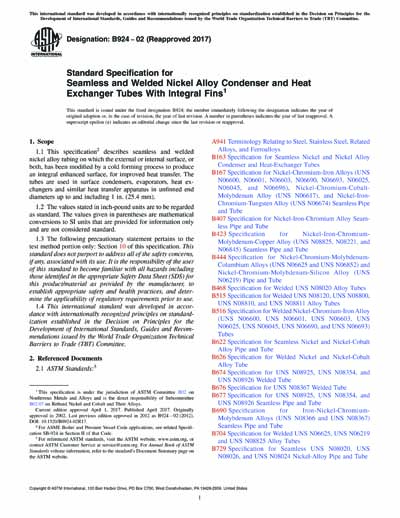 ASTM B924-02(2017) - Standard Specification for Seamless and Welded ...