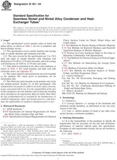 ASTM B163-04 - Standard Specification for Seamless Nickel and Nickel ...