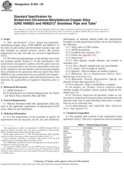 ASTM B423-05 - Standard Specification for Nickel-Iron-Chromium ...
