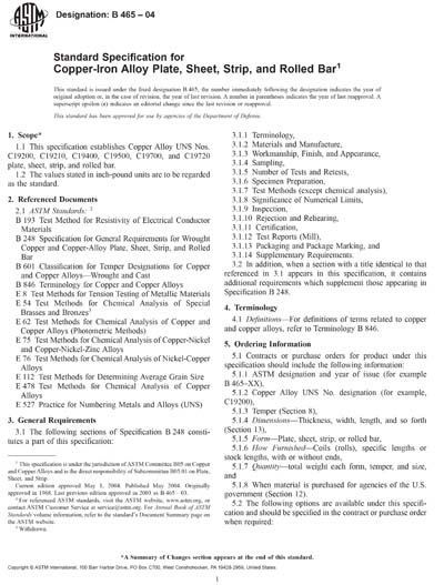 ASTM B465-04 - Standard Specification for Copper-Iron Alloy Plate ...