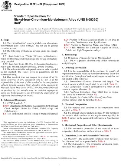 ASTM B621-02(2006) - Standard Specification for Nickel-Iron-Chromium ...