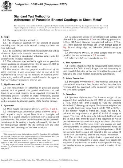 ASTM B916-01(2007) - Standard Test Method for Adherence of Porcelain ...