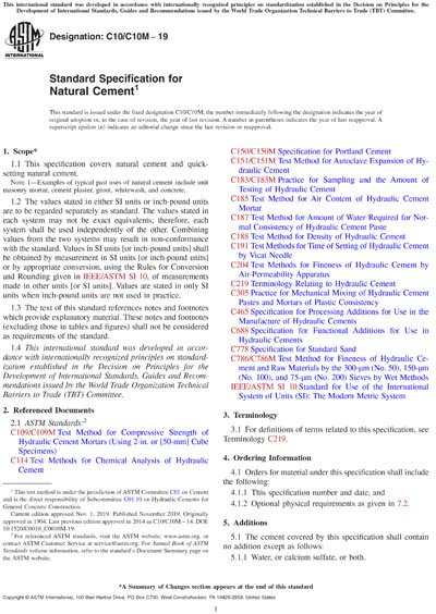 ASTM C10/C10M-19 - Standard Specification for Natural Cement