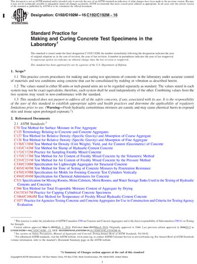ASTM C192/C192M-16 Red - Standard Practice for Making and Curing ...