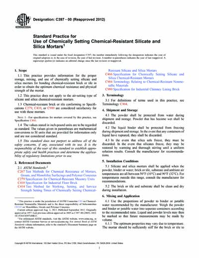 ASTM C397-00(2012) - Standard Practice for Use of Chemically Setting ...