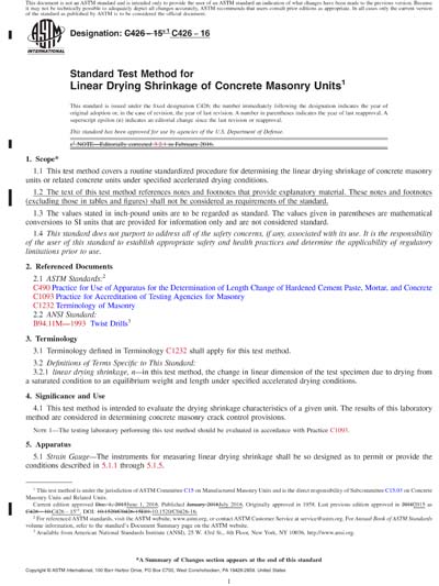 ASTM C426-16 Red - Standard Test Method for Linear Drying Shrinkage of ...