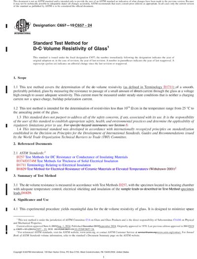 ASTM C657-24 Red - Standard Test Method for Volume Resistivity of Glass ...