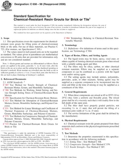 ASTM C658-98(2008) - Standard Specification for Chemical-Resistant ...