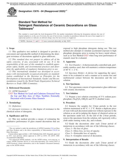 ASTM C676-04(2025)e1 - Standard Test Method for Detergent Resistance of ...