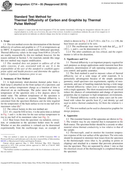 ASTM C714-05(2010) - Standard Test Method for Thermal Diffusivity of ...