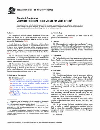 ASTM C723-98(2012) - Standard Practice for Chemical-Resistant Resin ...