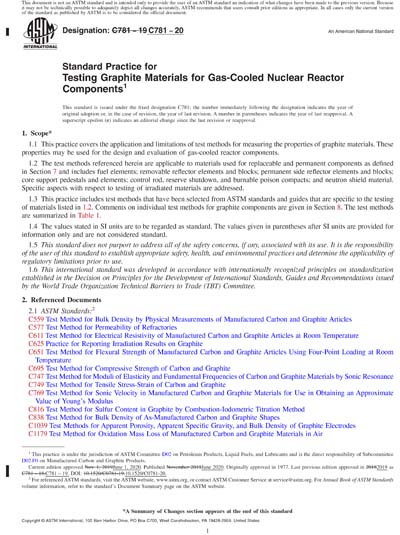ASTM C781-20 Red - Standard Practice for Testing Graphite Materials for ...