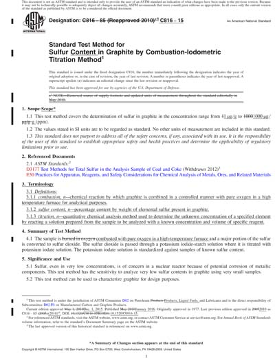 ASTM C816-15 Red - Standard Test Method for Sulfur Content in Graphite ...