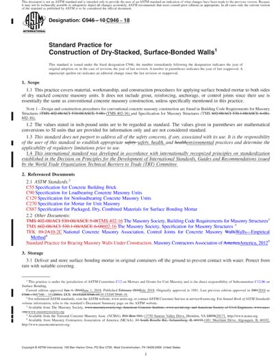 ASTM C946-18 Red - Standard Practice for Construction of Dry-Stacked ...