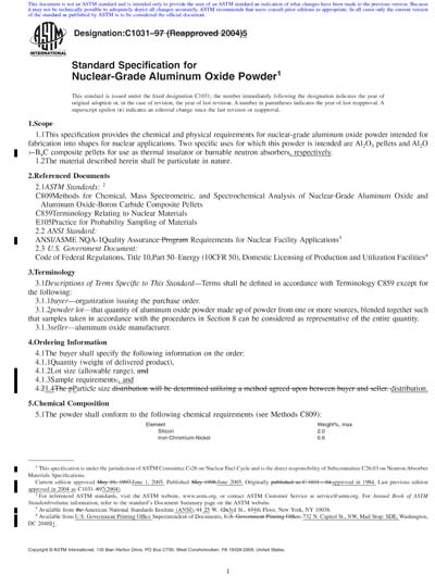 ASTM C1031-11 Red - Standard Specification for Nuclear-Grade Aluminum ...