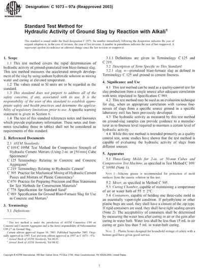 ASTM C1073-97a(2003) - Standard Test Method for Hydraulic Activity of ...