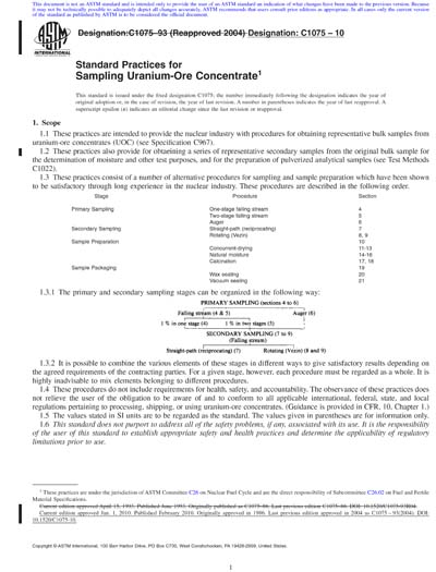 ASTM C1075-10 Red - Standard Practices for Sampling Uranium-Ore ...