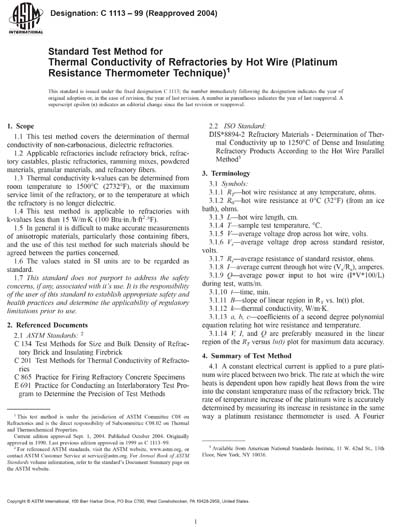 ASTM C1113-99(2004) - Standard Test Method for Thermal Conductivity of ...