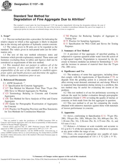 ASTM C1137-05 - Standard Test Method for Degradation of Fine Aggregate ...