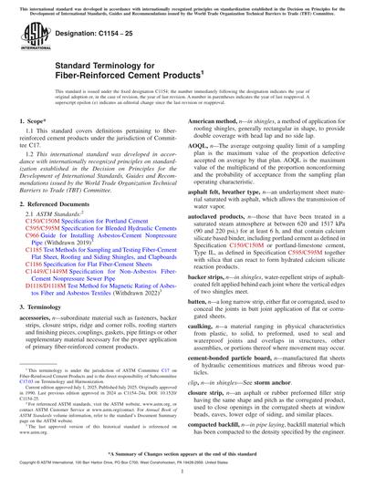 ASTM C1154-25 - Standard Terminology for Fiber-Reinforced Cement Products