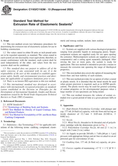 ASTM C1183/C1183M-13(2024) - Standard Test Method for Extrusion Rate of ...