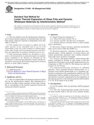 ASTM C1300-95(2025) - Standard Test Method for Linear Thermal Expansion ...