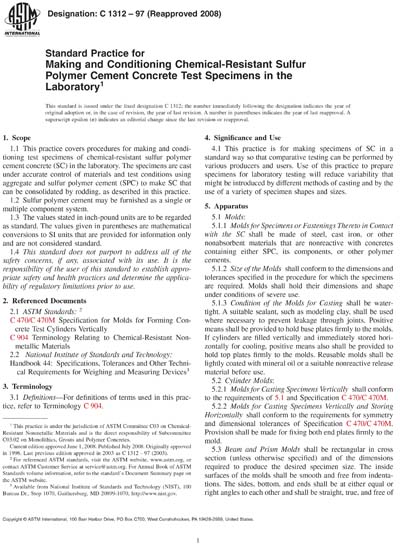 ASTM C1312-97(2003) - Standard Practice for Making and Conditioning ...
