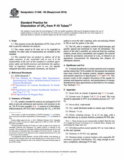 ASTM C1346-08(2014) - Standard Practice for Dissolution of UF 6 from P ...