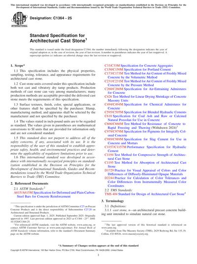 ASTM C1364-25 - Standard Specification for Architectural Cast Stone