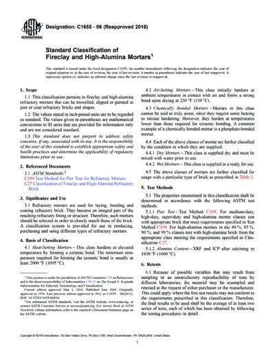ASTM C1655-06(2016) - Standard Classification of Fireclay and High ...