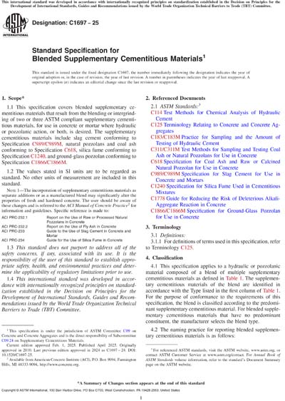 ASTM C1697-25 - Standard Specification for Blended Supplementary ...