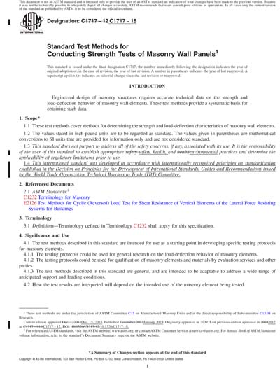 ASTM C1717-18 Red - Standard Test Methods for Conducting Strength Tests ...