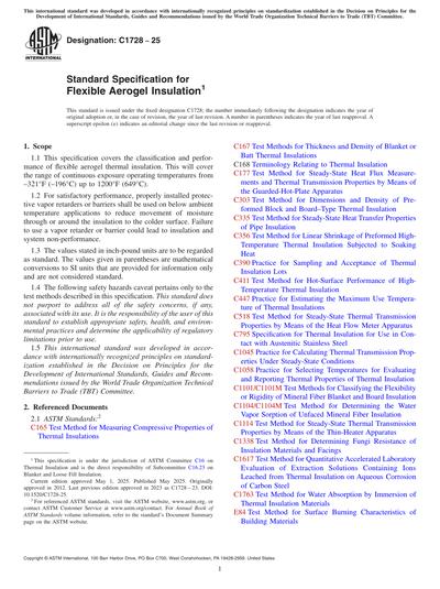 ASTM C1728-25 - Standard Specification for Flexible Aerogel Insulation