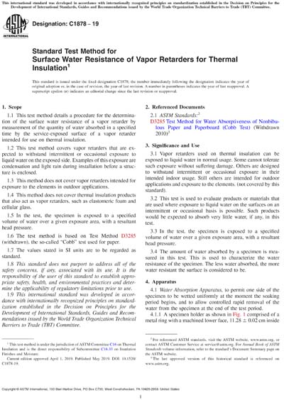 ASTM C1878-19 - Standard Test Method for Surface Water Resistance of ...