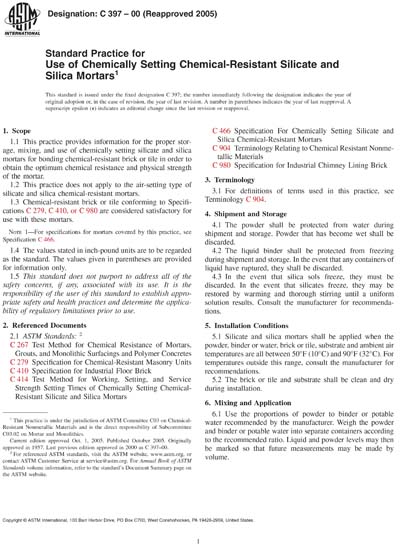 ASTM C397-00(2005) - Standard Practice for Use of Chemically Setting ...